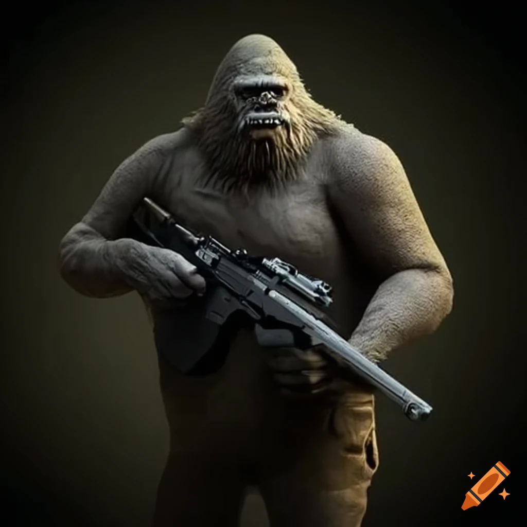 Image of Bigfoot in camouflage with a rifle on Craiyon