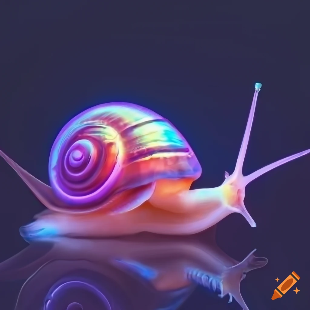 Photo of a snail with a neon crystal-like shell on Craiyon