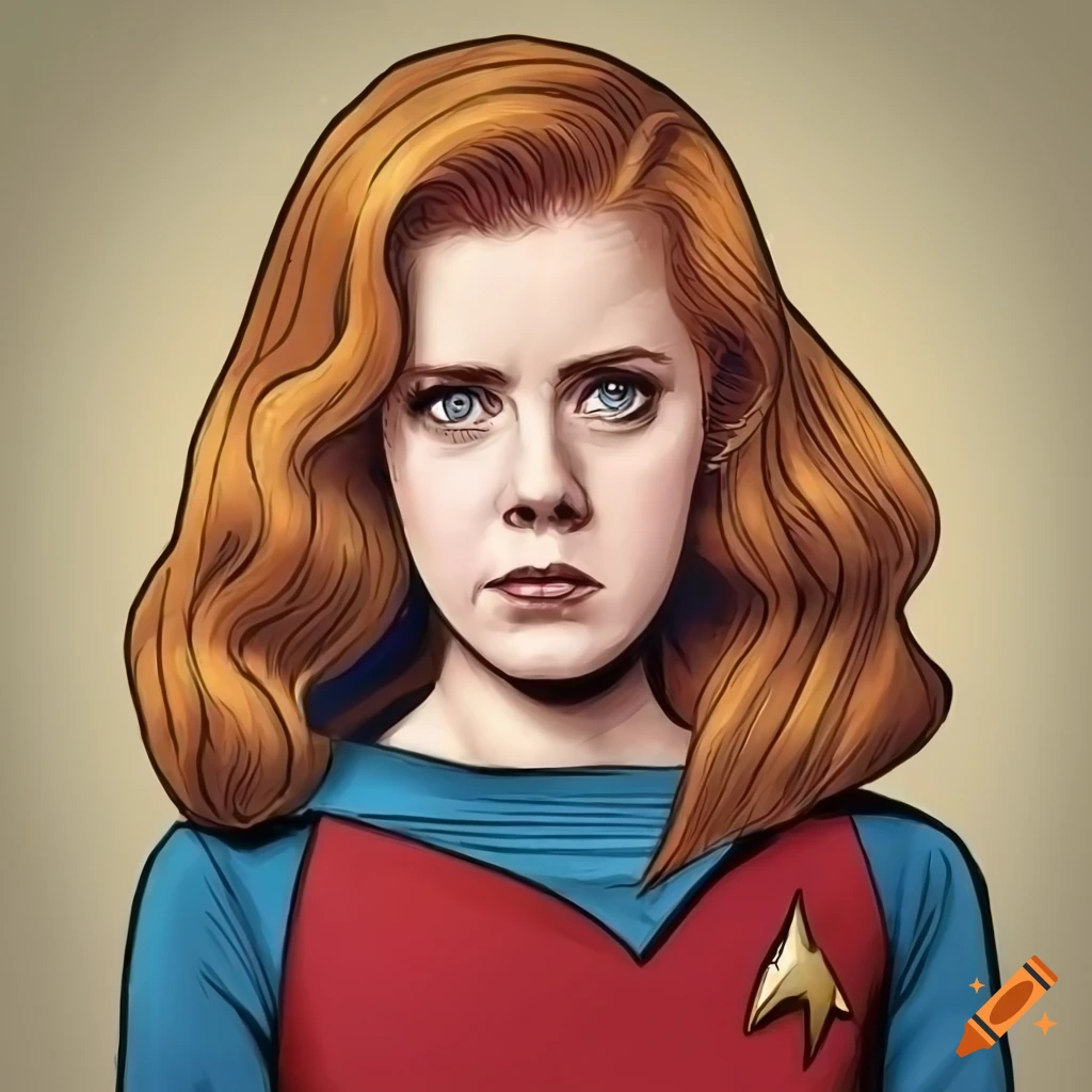 Pulp comic art of alexandria daddario as star trek captain on Craiyon