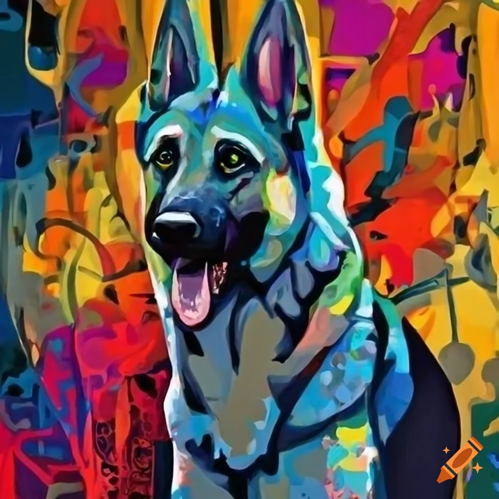 Picasso style abstract german shepherd dog graffiti on Craiyon
