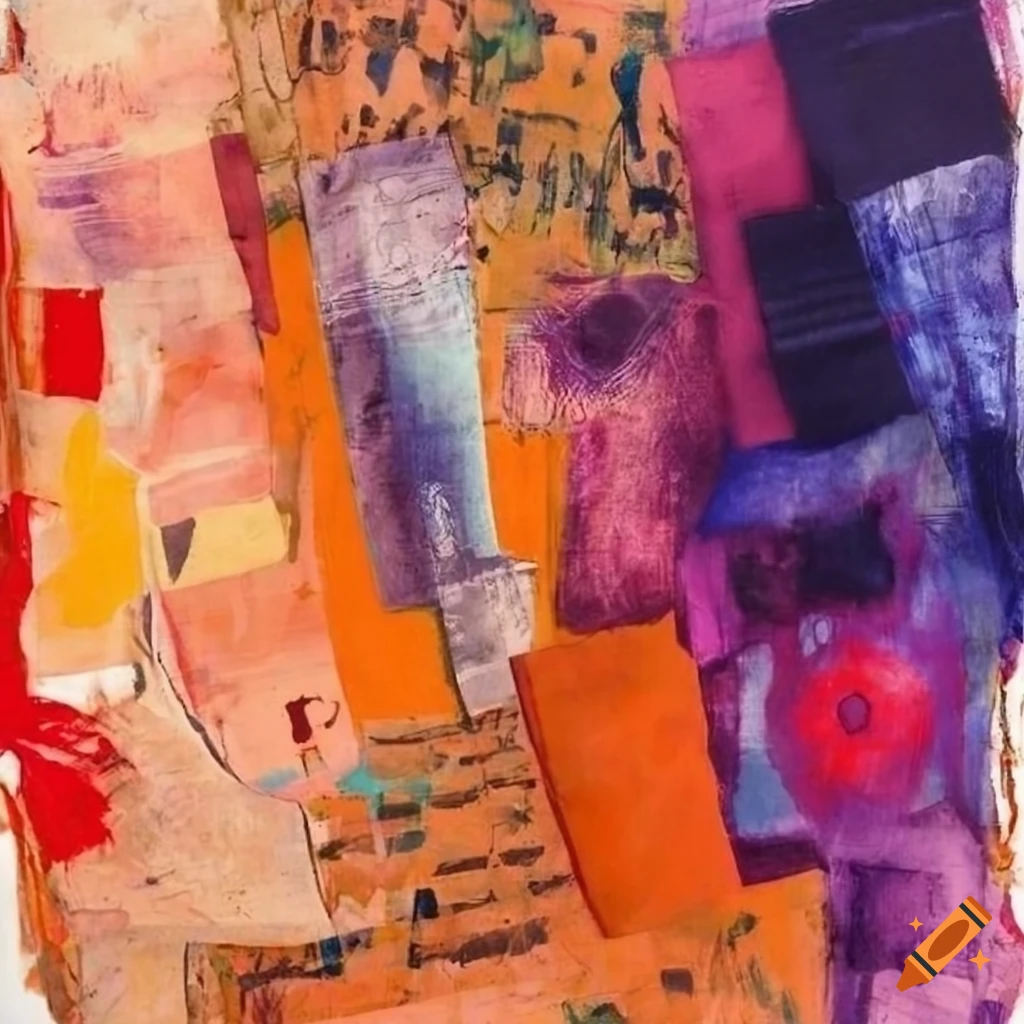 Abstract mixed media artwork with newspaper and oil paint on Craiyon