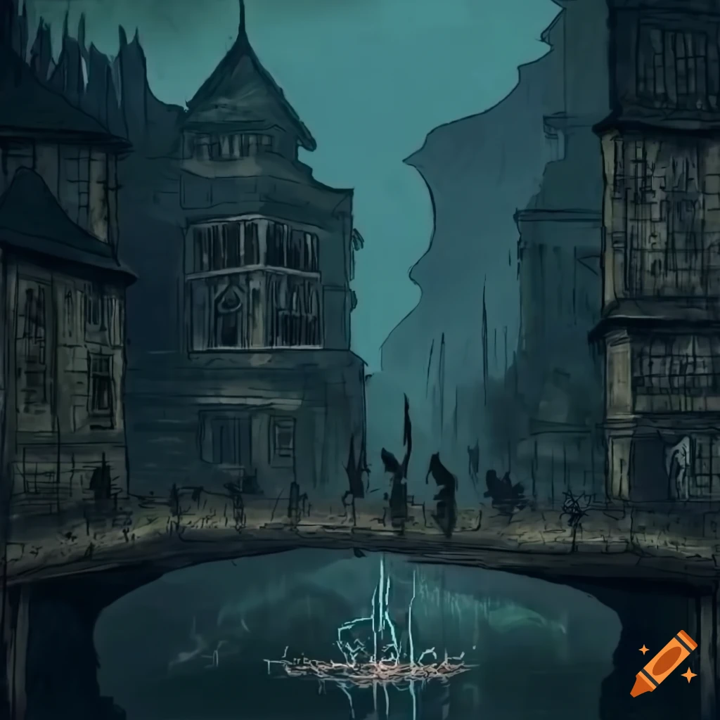 Fantasy map of yharnam city from bloodborne with a bay and ocean on Craiyon