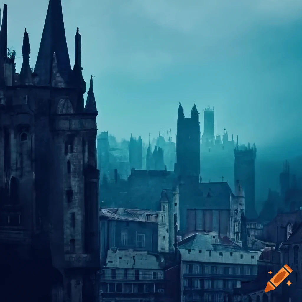 Cityscape of a medieval port city under overcast sky on Craiyon