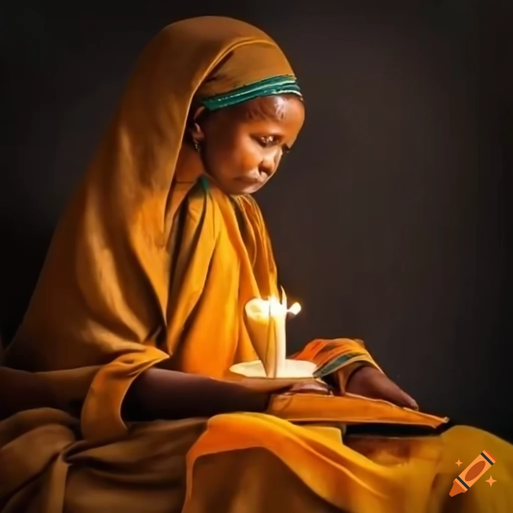 Ethiopian nun reading a book in a monastery on Craiyon