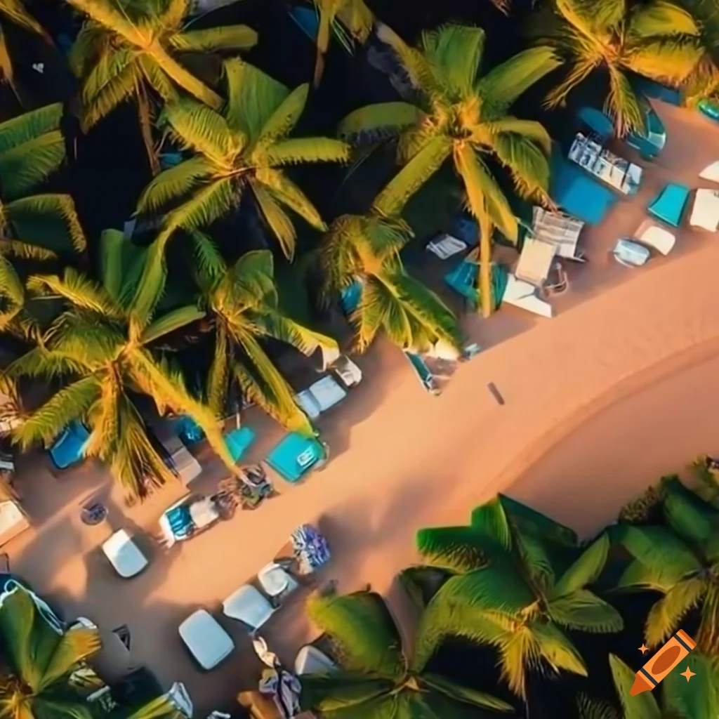 Bird's eye view of a beachside caravan campsite on Craiyon