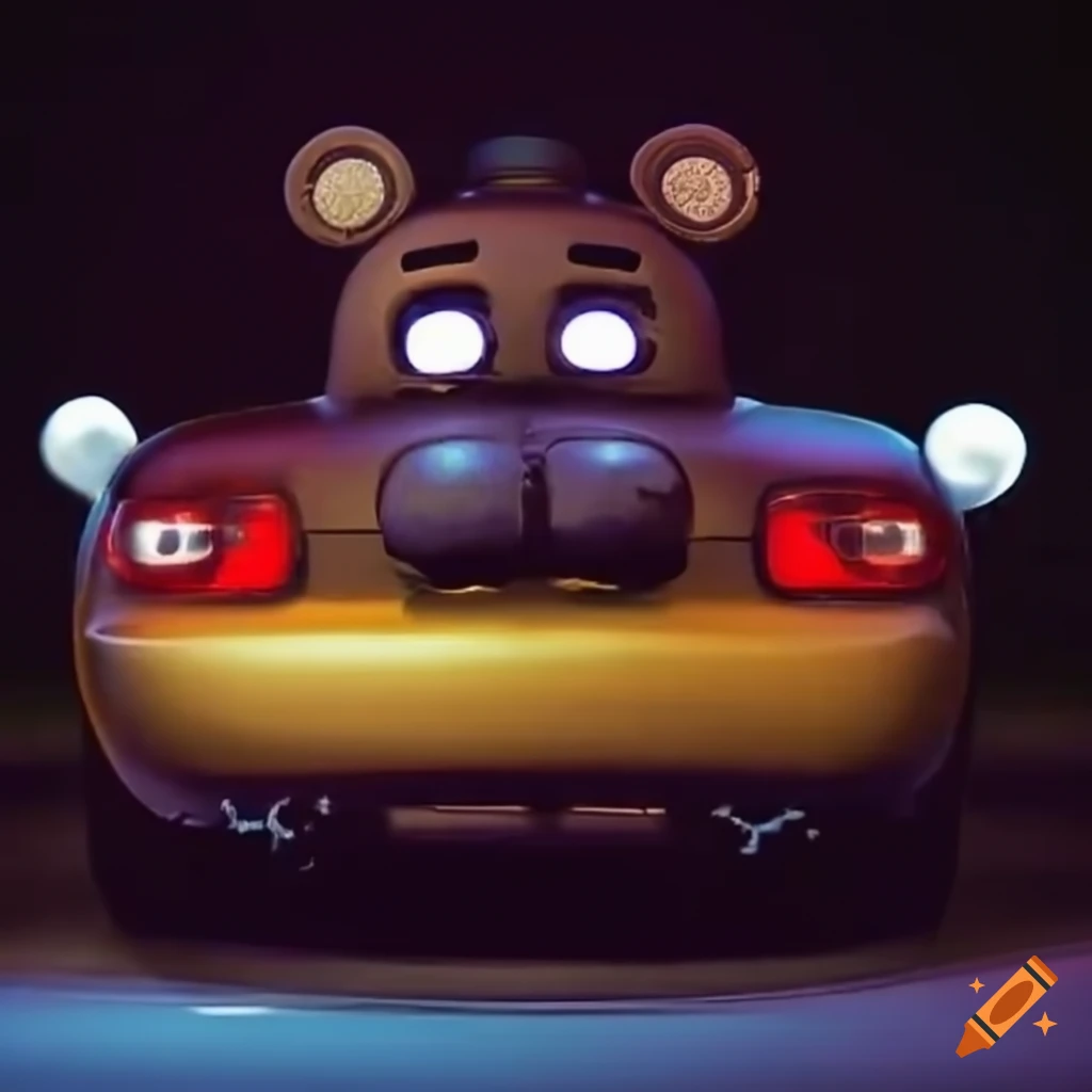 Freddy fazbear with a police car and a sports car