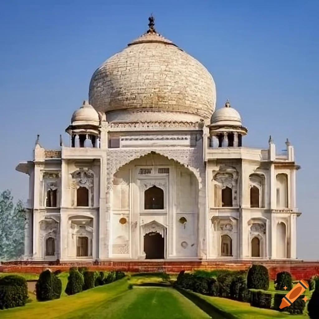 Frontal view of a Mughal-inspired Mediterranean architectural style ...