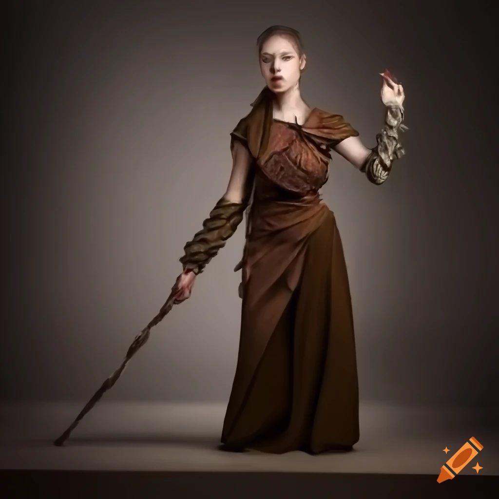 Image of a female wood elf monk with a magical staff on Craiyon