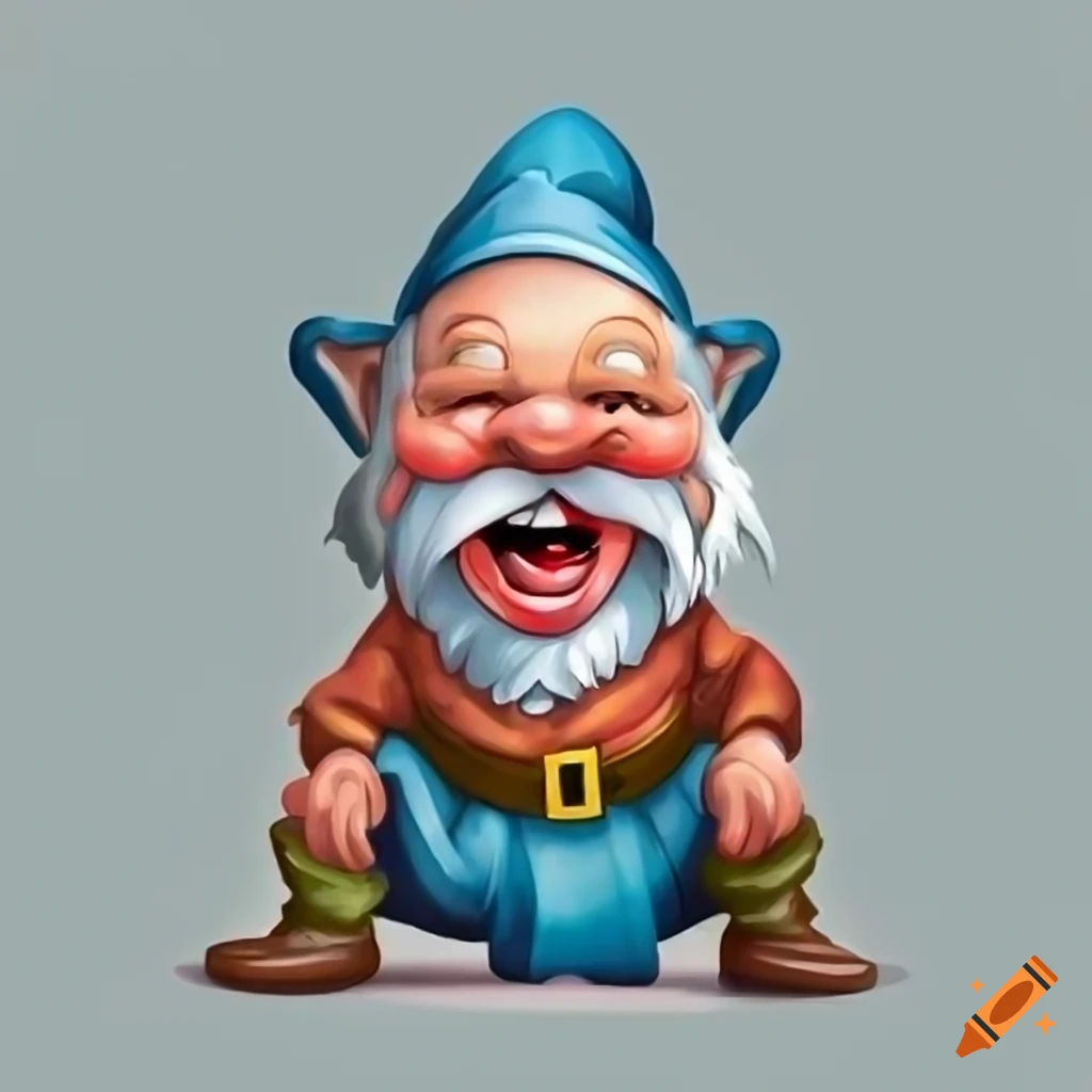 Cartoon image of a dwarf sitting on a large toilet bowl on Craiyon