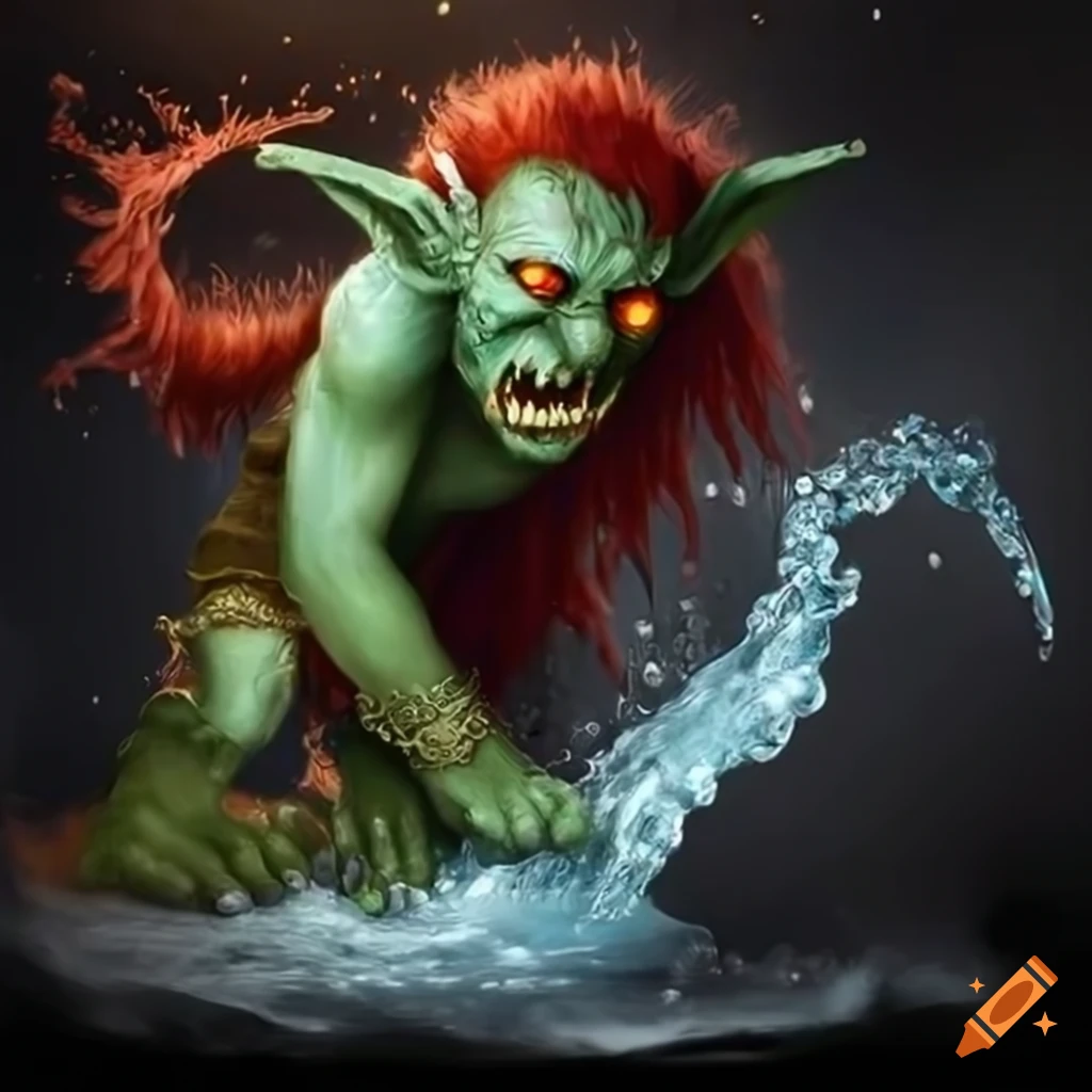 Art of a vampire troll splashing water