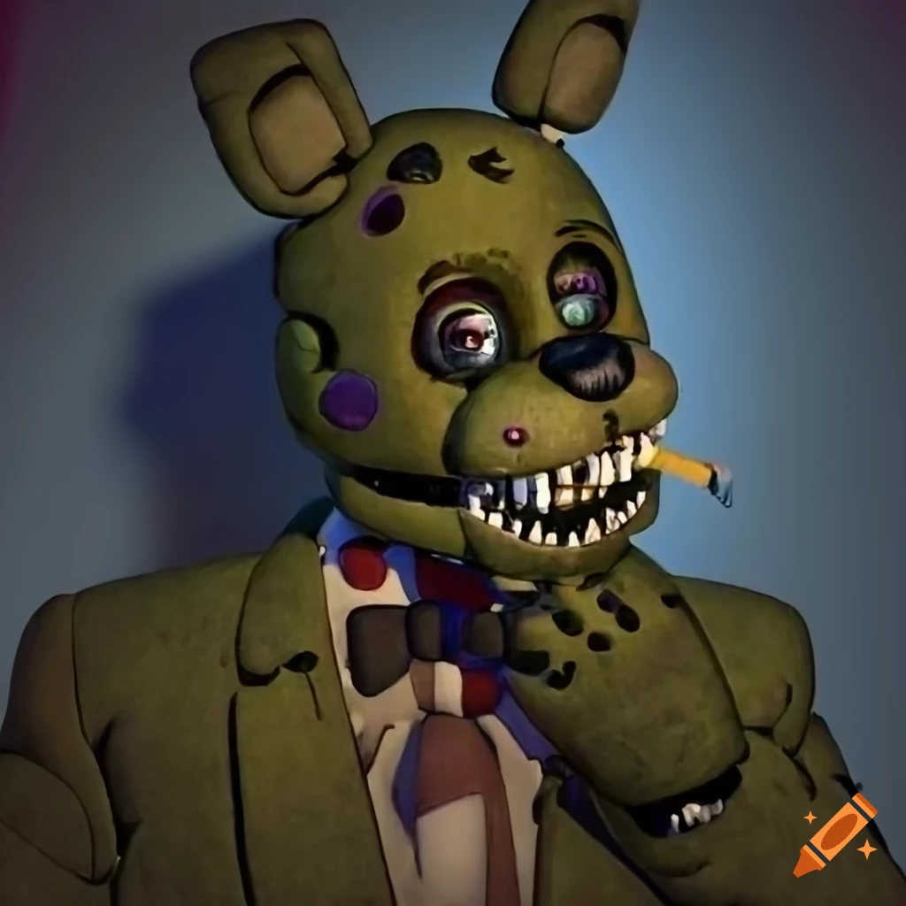 Detailed illustration of springtrap smoking a cigarette on Craiyon