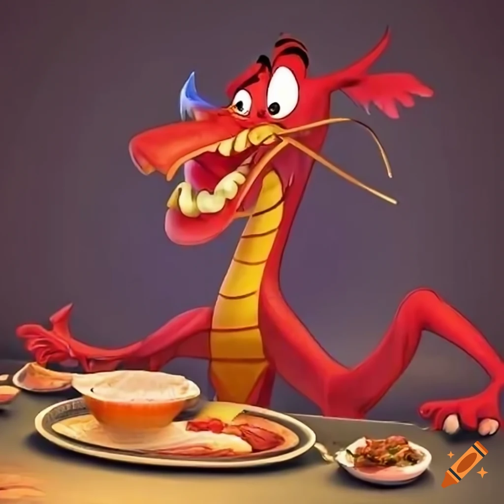 Scenic sand dunes with the loyal dragon mushu from mulan on Craiyon