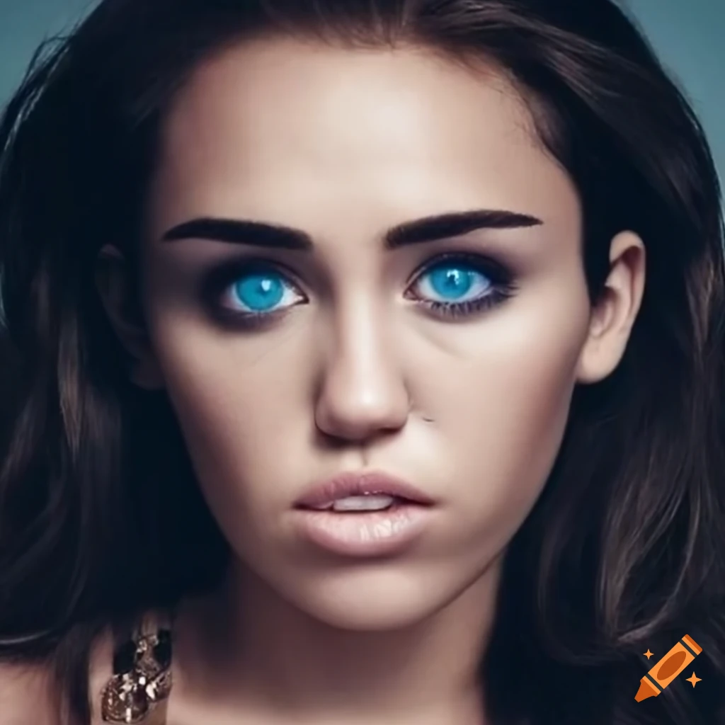 Close-up portrait of woman with tan skin and blue eyes on Craiyon