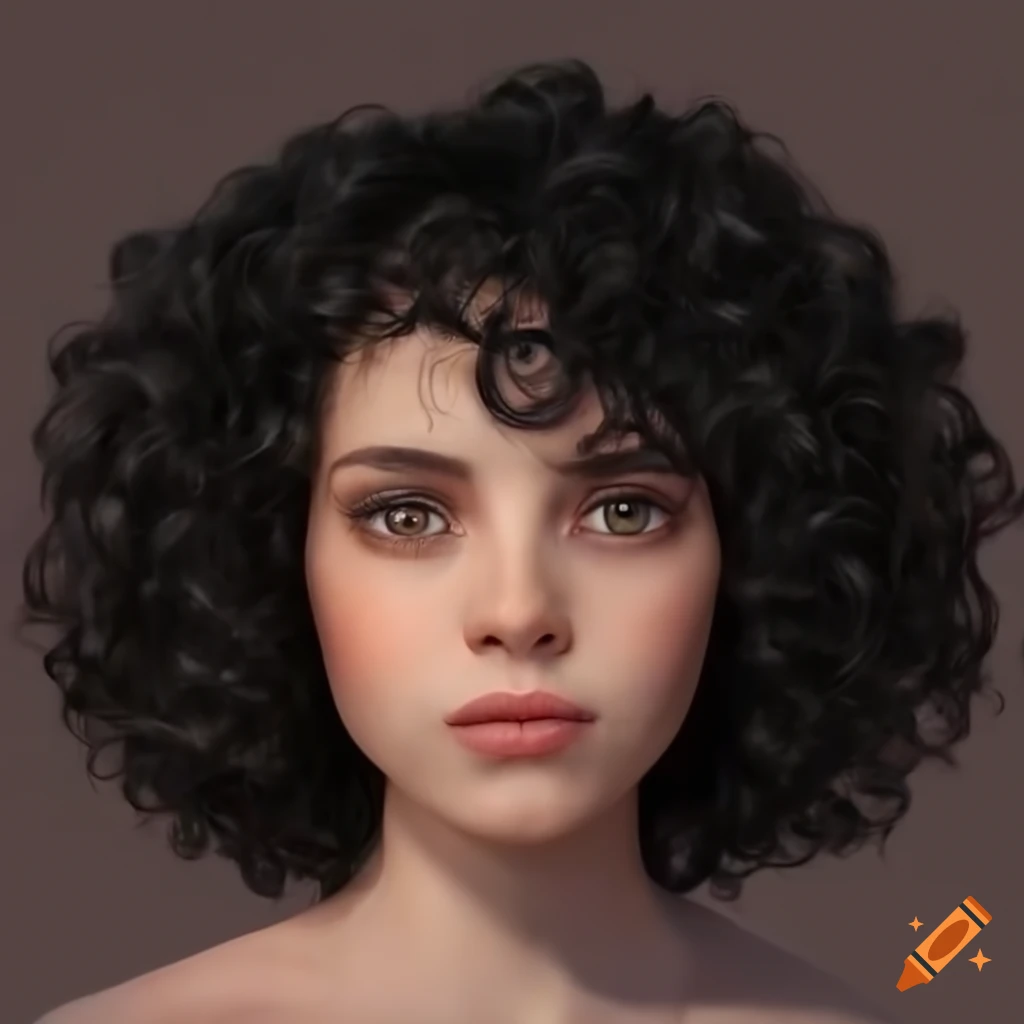 Detailed Portrait Of A Woman With Short Black Curly Hair On Craiyon