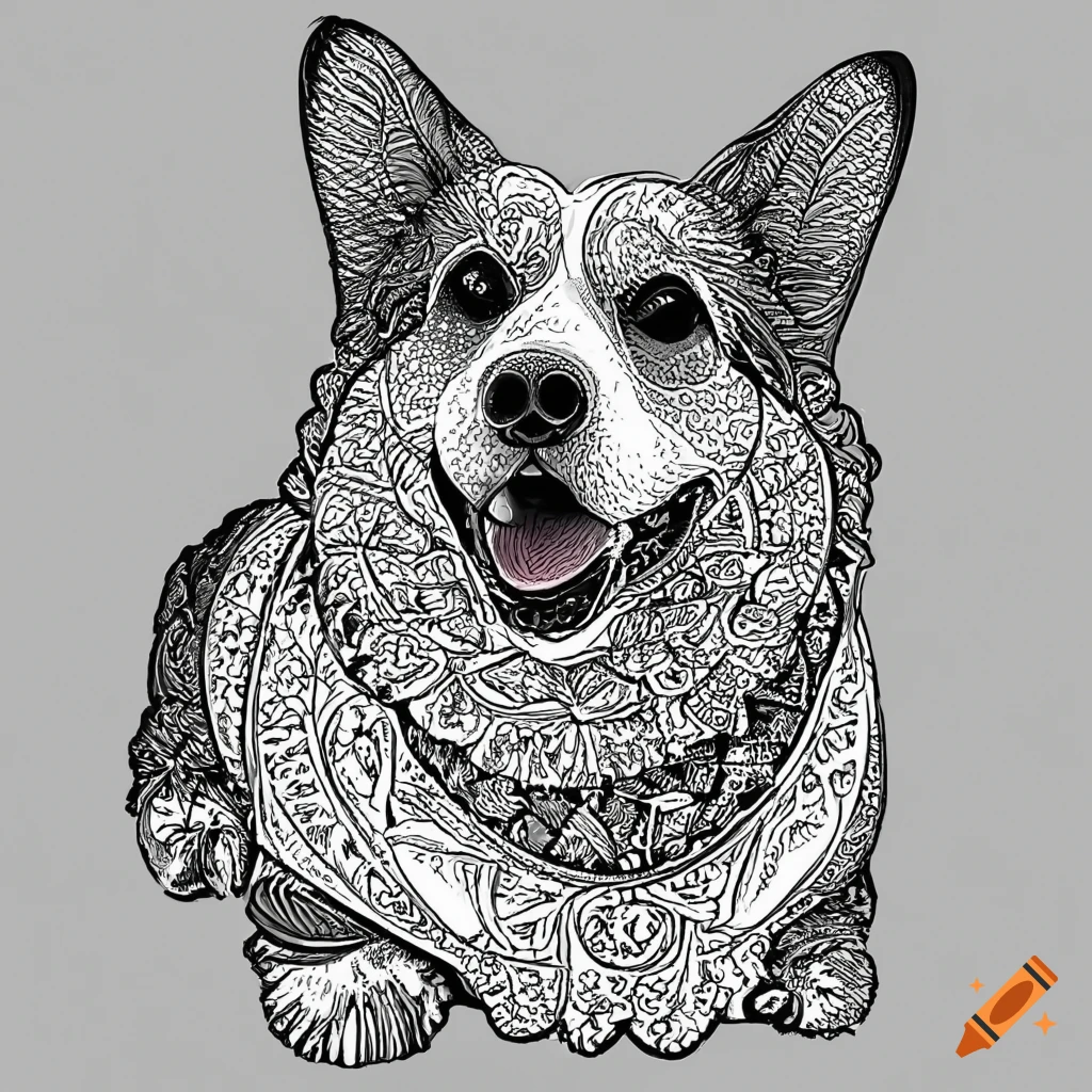 Mandala dog coloring page on white background on Craiyon