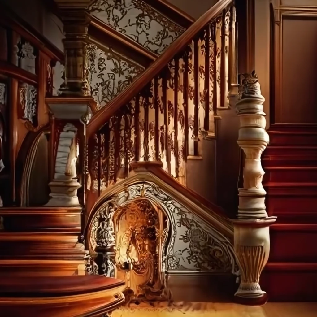 Elegant victorian staircase with ornate details
