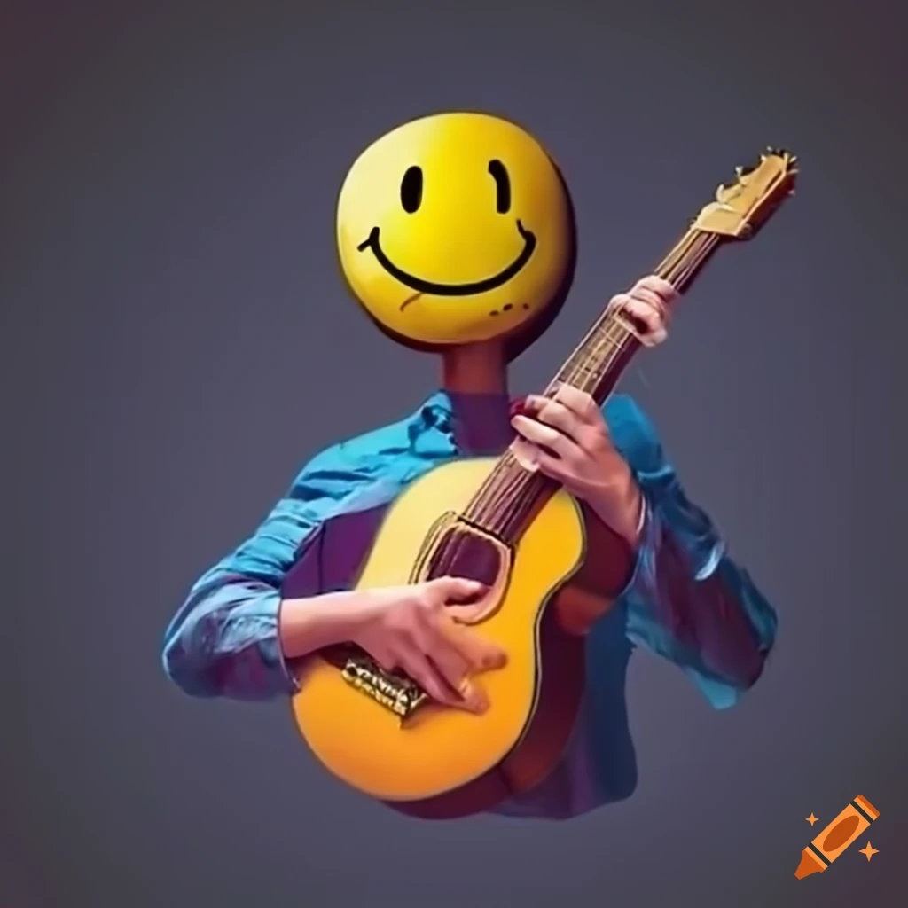 Mask with smiley face playing the guitar on Craiyon