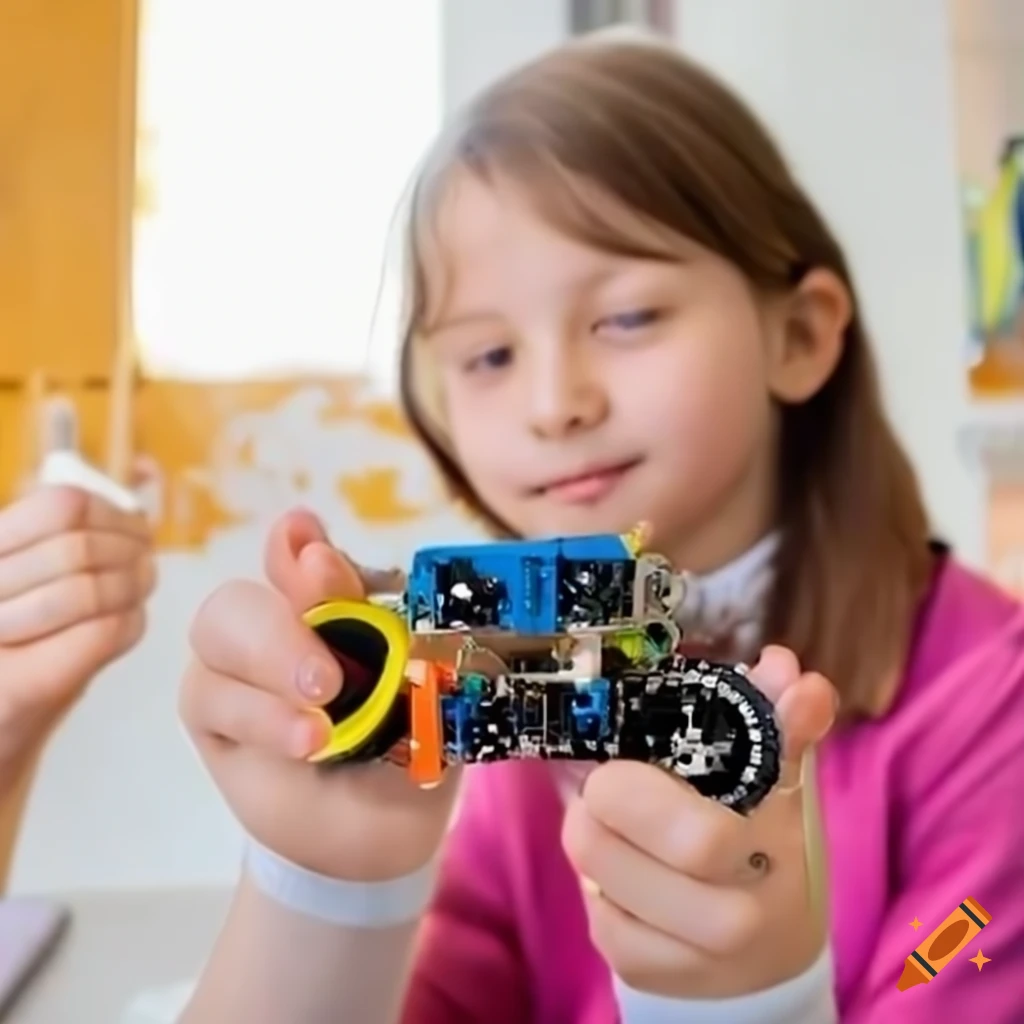 Girl creating a robotic pet with a diy kit