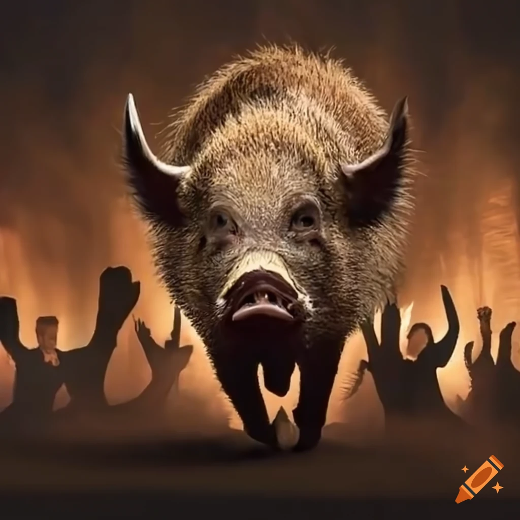 Crowd celebrating with a boar on Craiyon