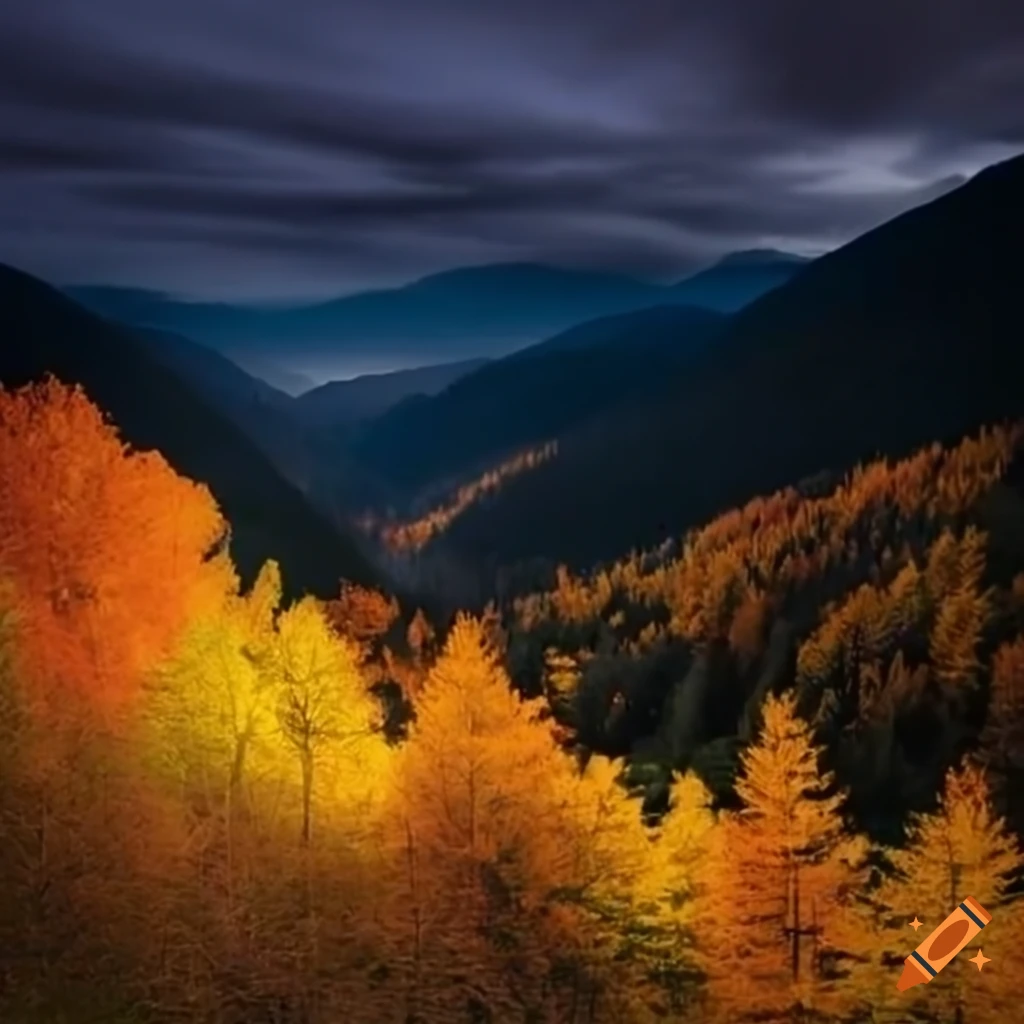 Autumn night in the mountains on Craiyon