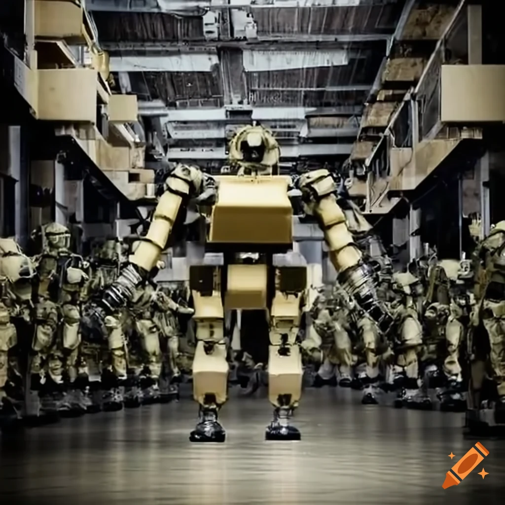 Robot army marching on machinery floor on Craiyon