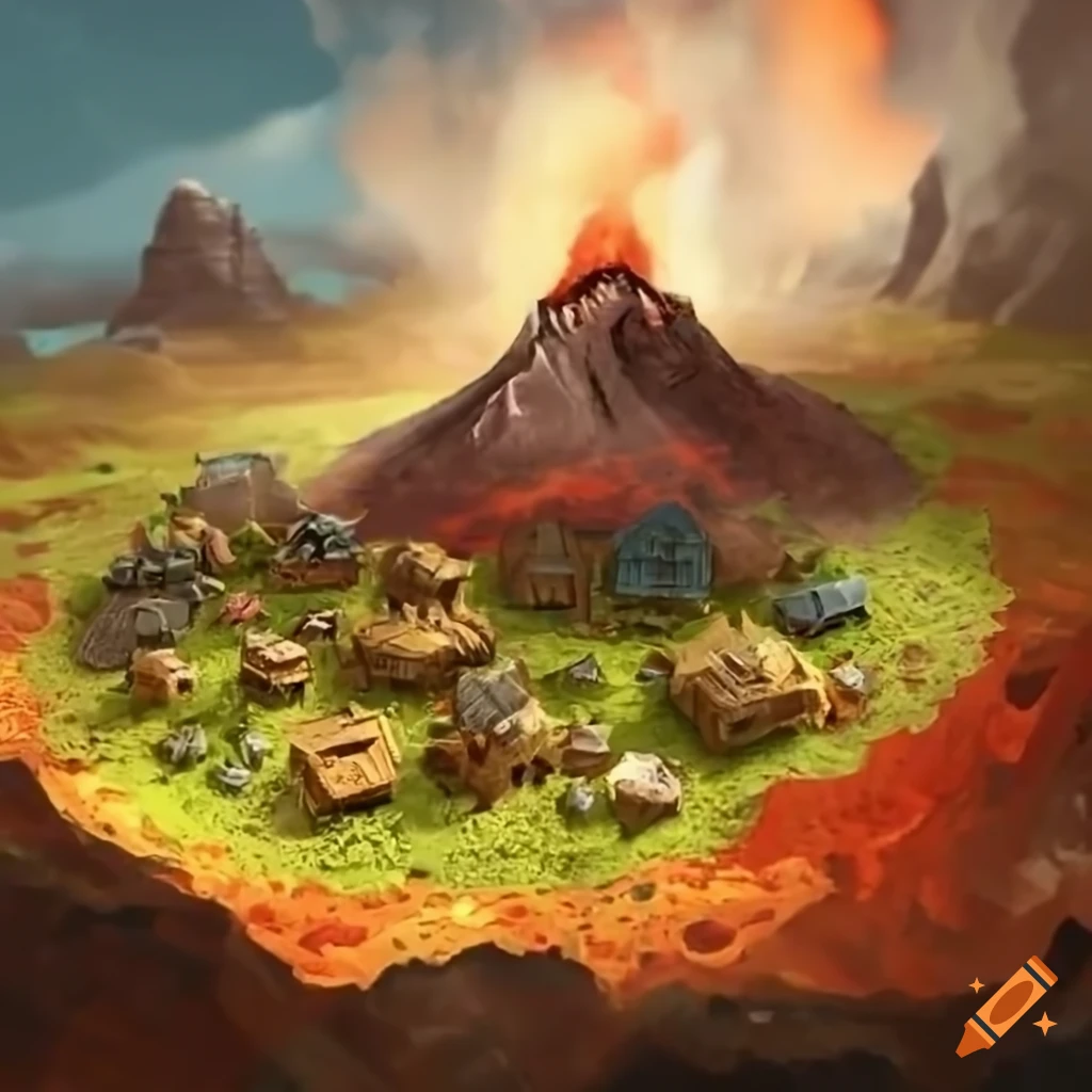 Stylized board game inspired by settlers of catan and vulkan on Craiyon