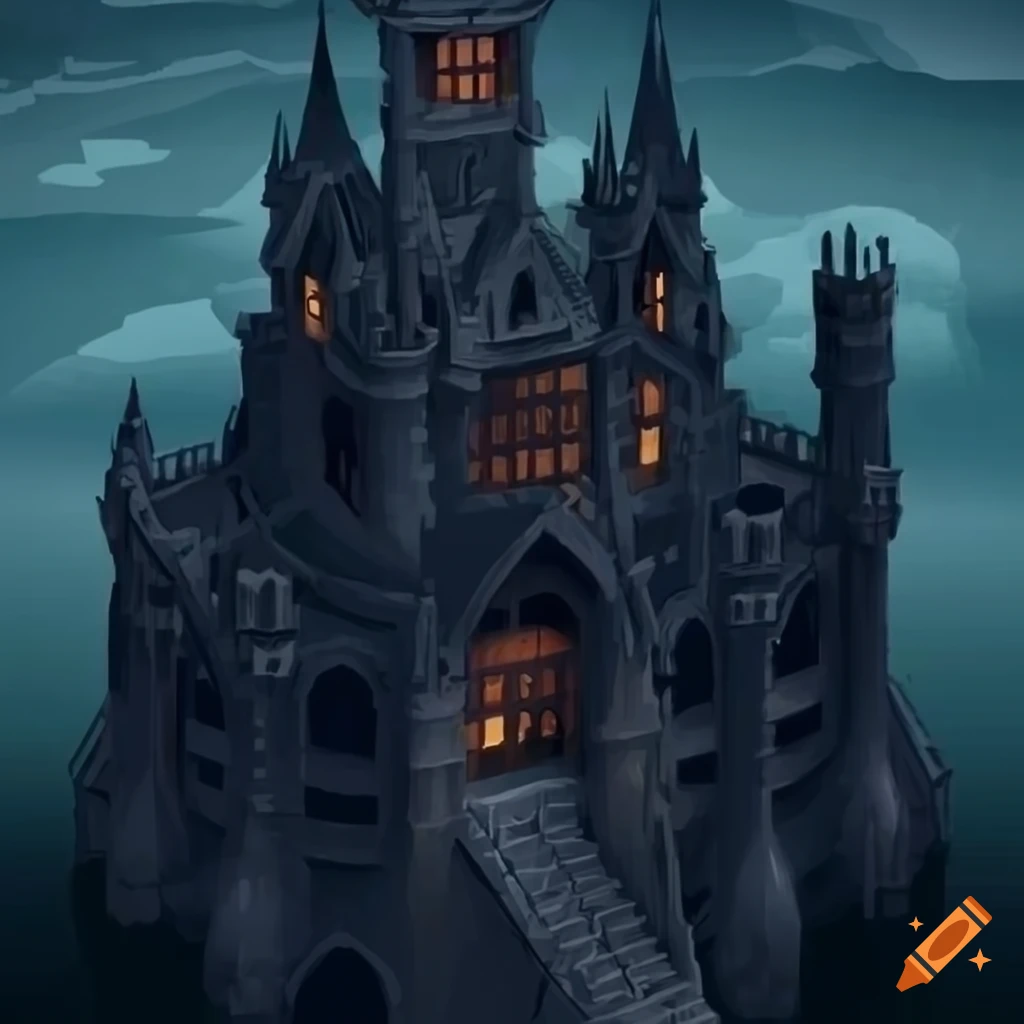 Anime gothic fantasy castle in isometric view