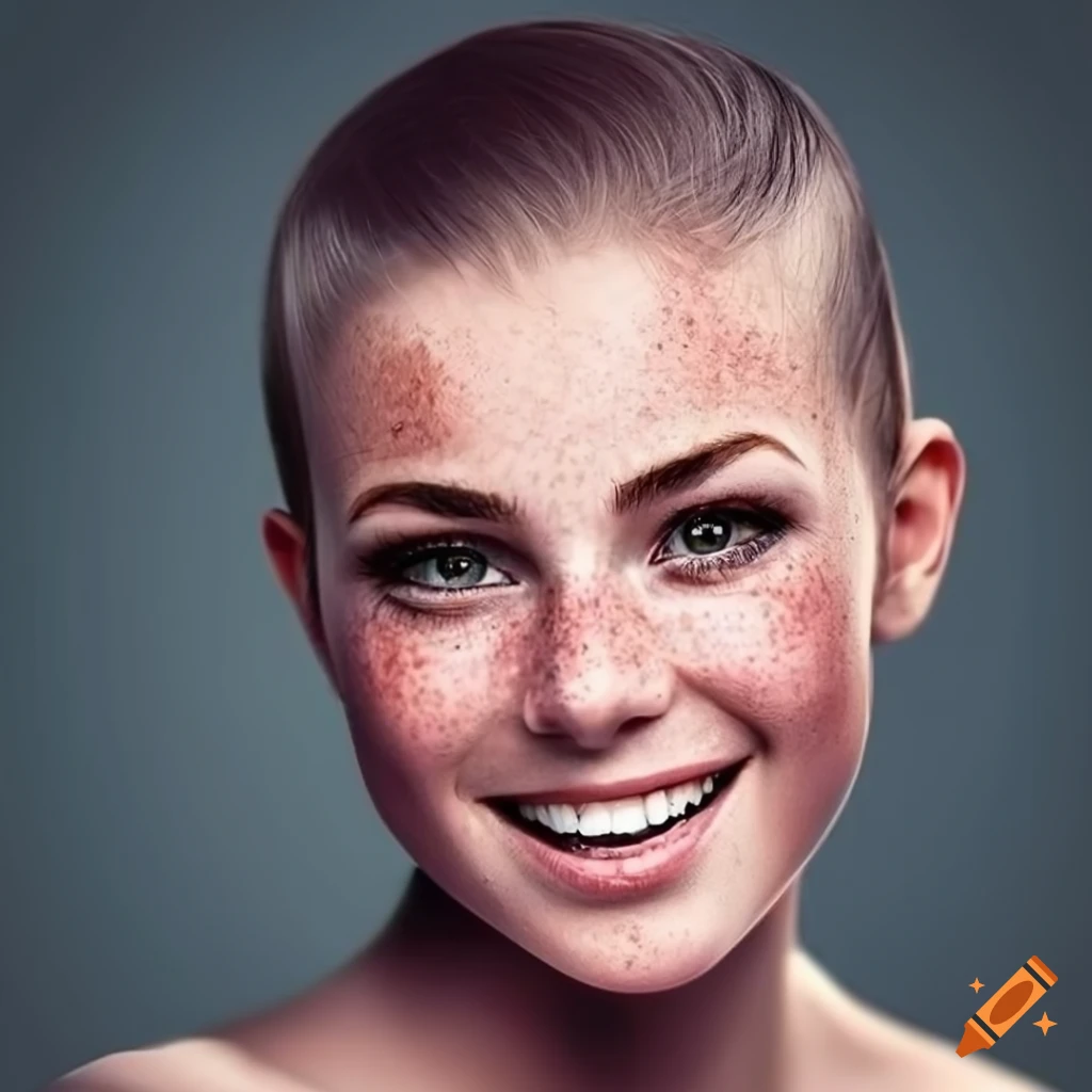 Portrait of a young woman with a beautiful smile and freckles on Craiyon