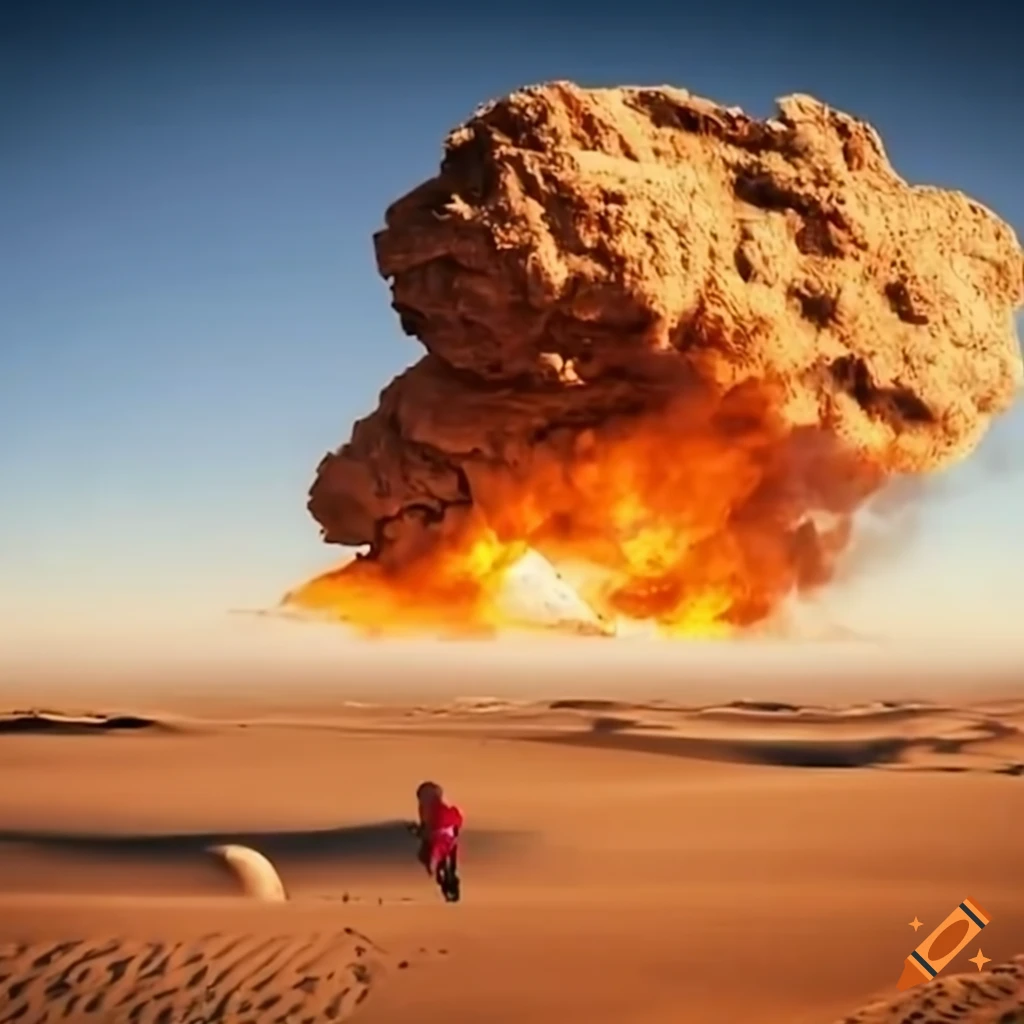 Joe biden escaping from explosion in the desert on Craiyon