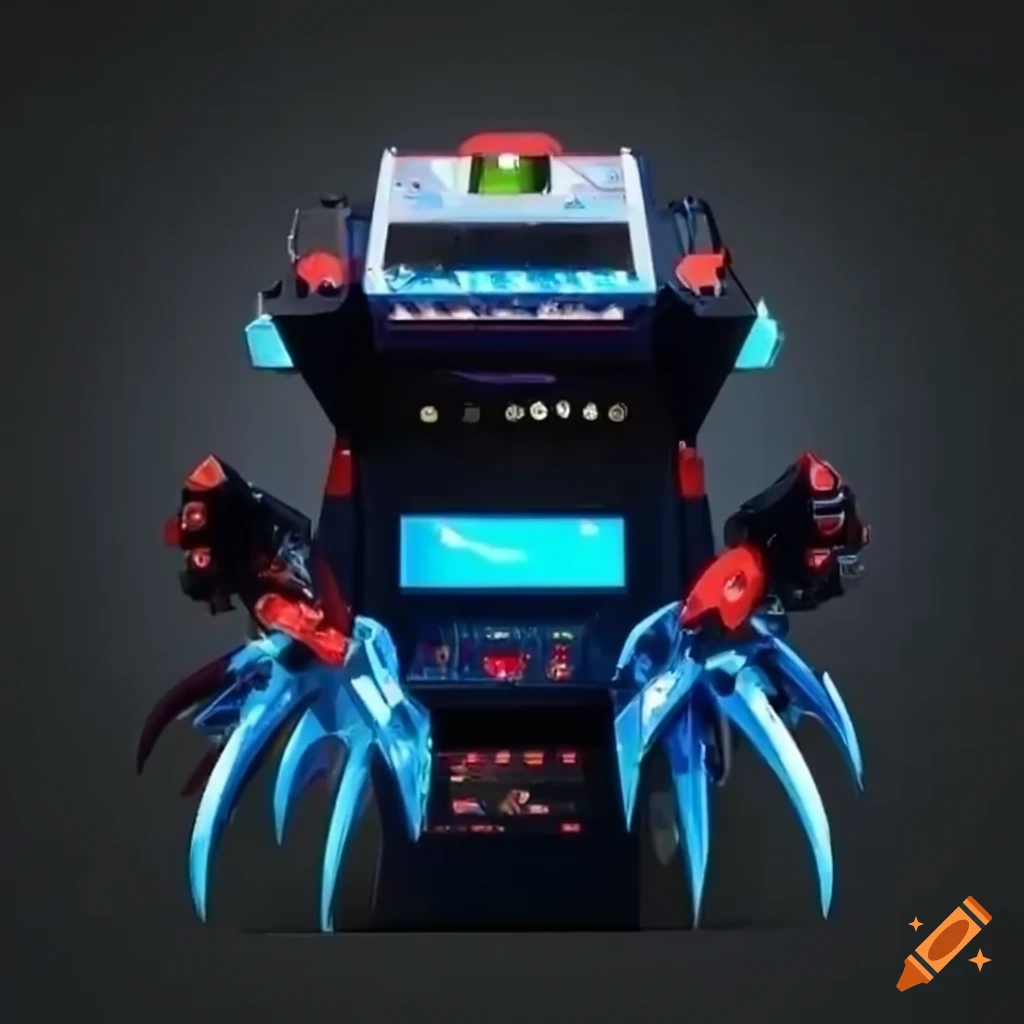 Intimidating robot arcade machine with menacing claws on Craiyon