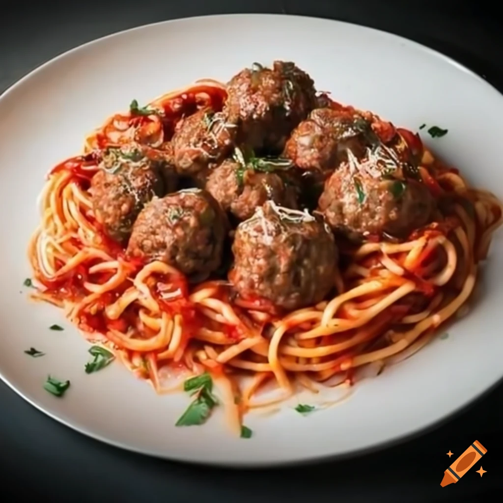 Spaghetti and meatballs dish on Craiyon
