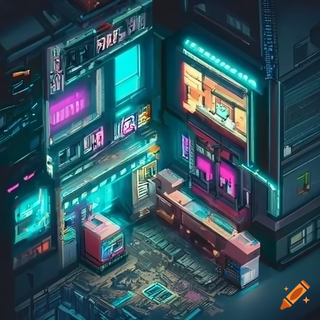 Isometric map inspired by cyberpunk 2077 on Craiyon