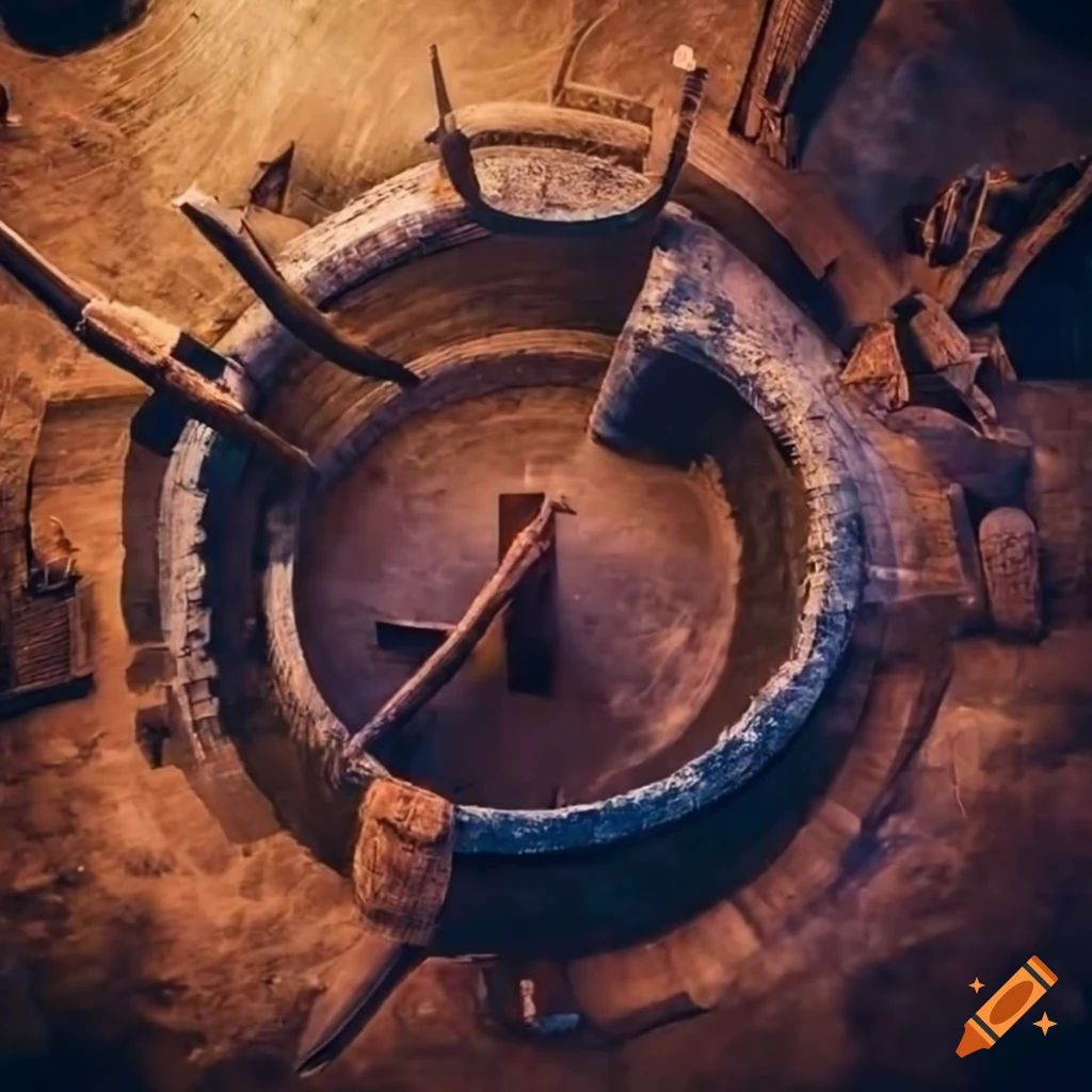 Aerial view of a well-lit medieval forge on Craiyon