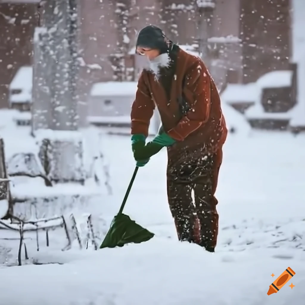 Person cleaning snow from his business outside on Craiyon