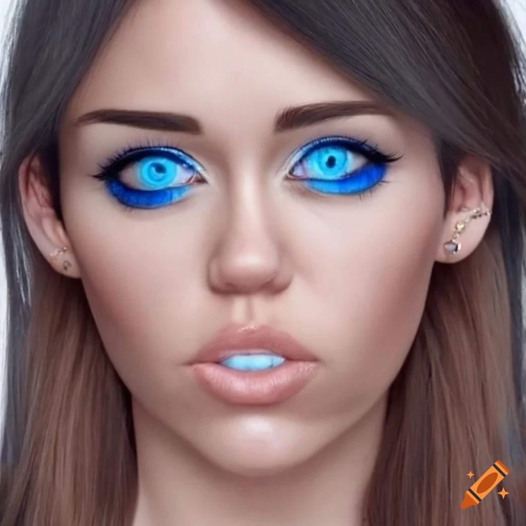 Portrait of a beautiful woman with tan skin and blue catlike eyes on Craiyon