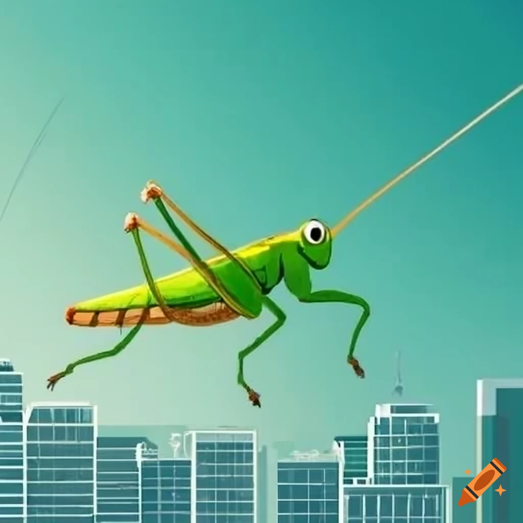 Urban art of a grasshopper on a building on Craiyon