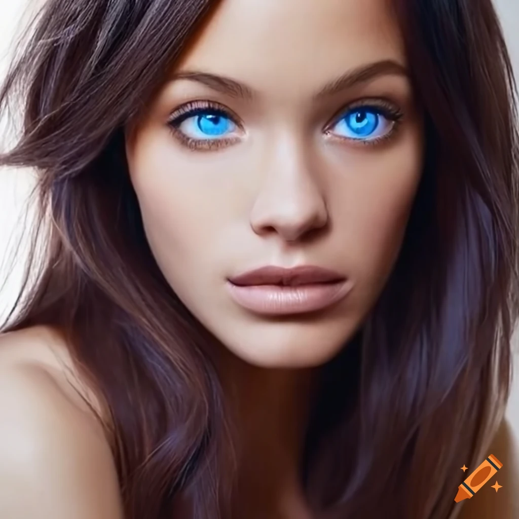 Portrait of a beautiful woman with blue catlike eyes on Craiyon