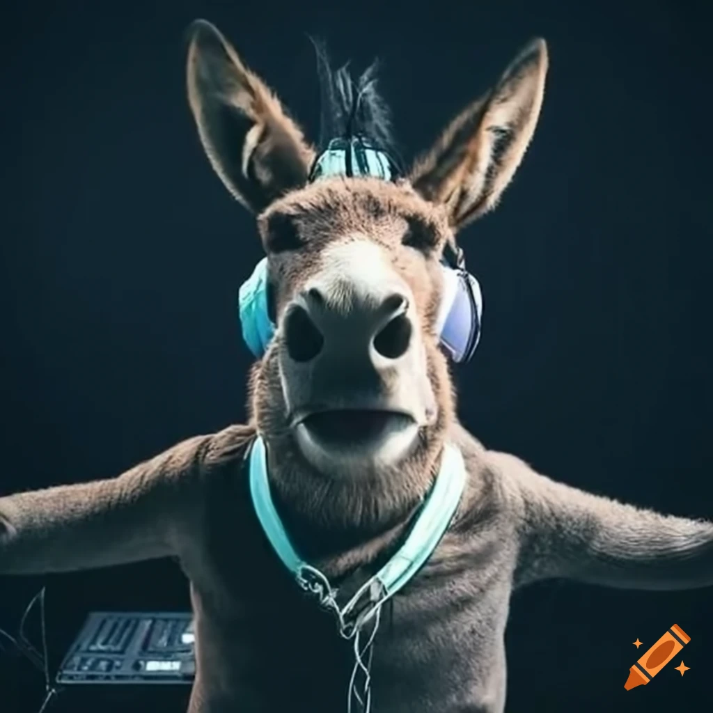 Funny donkey dj with headphones on Craiyon