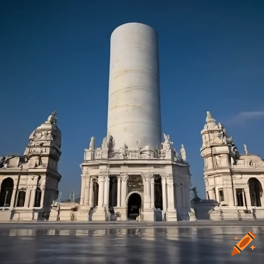 Impressive marble palace with a tall cylindrical tower