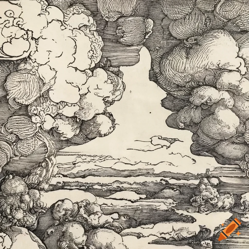 Engraving of a cloudy sky in albrecht dürer style