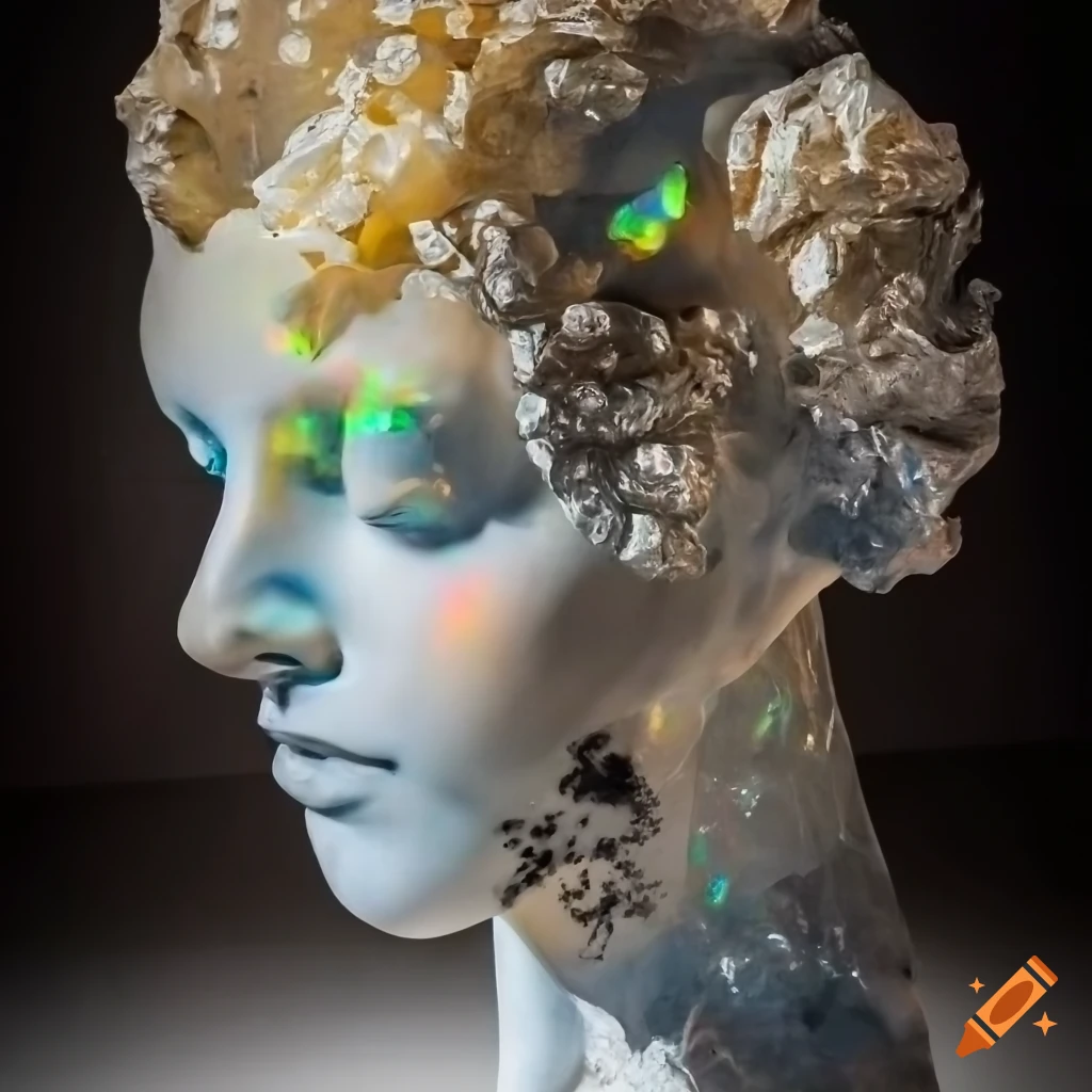 Sculpted marble figures with intricate details and opalescent colors on ...