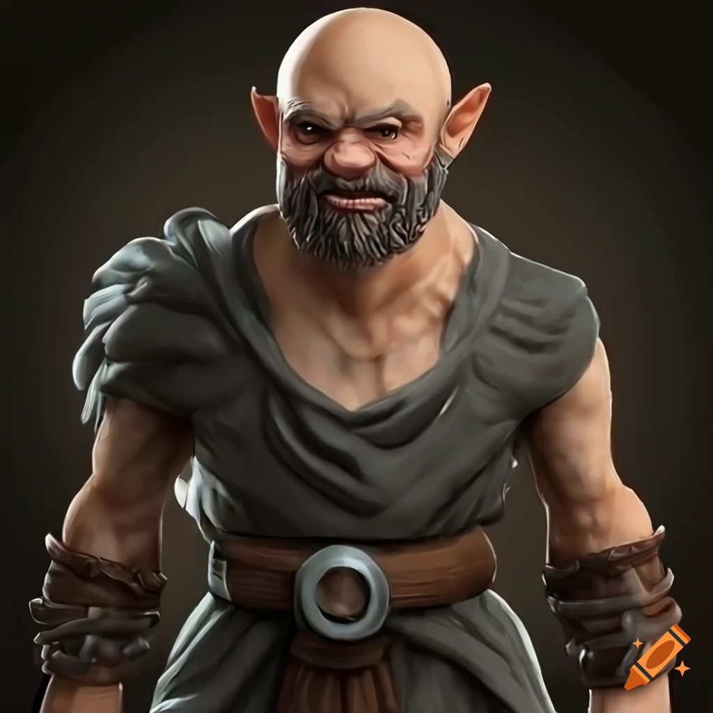 Realistic grey gnome brawler with bald head and beard on Craiyon
