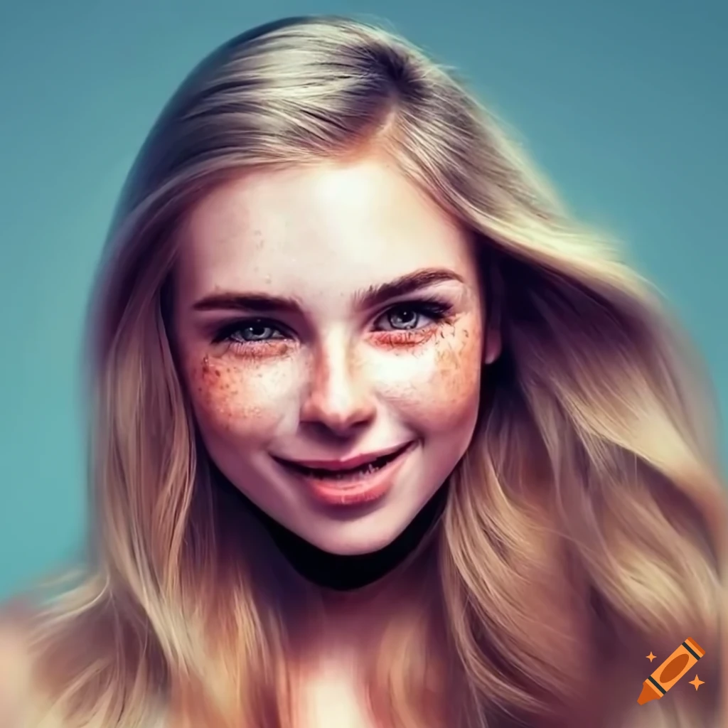 Portrait of a young woman with a beautiful smile and freckles on Craiyon
