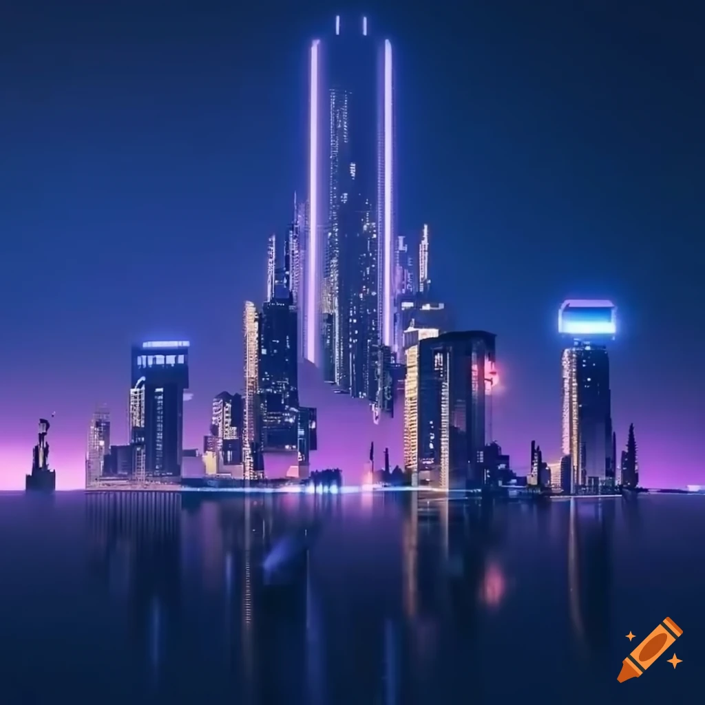 Futuristic city with neon lights and skyscrapers on Craiyon