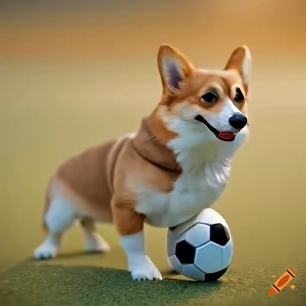 Corgi playing football