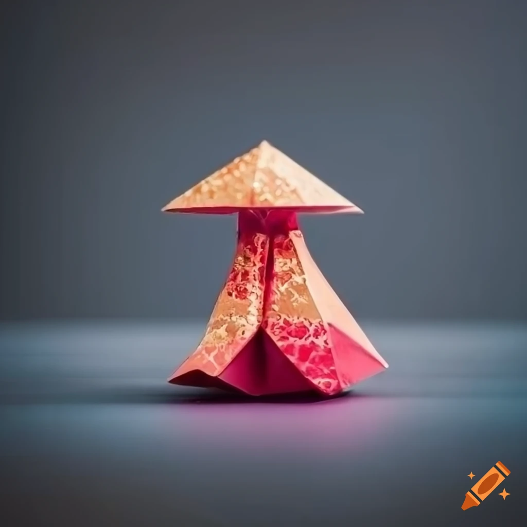 Origami samurai in high poly style on blue wood background on Craiyon