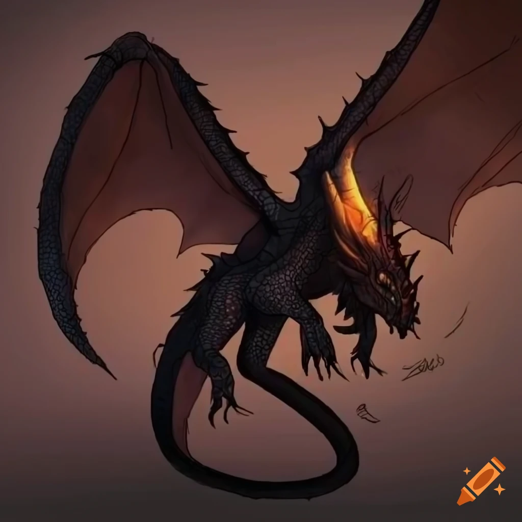 Illustration of a semi-realistic dragon with sharp horns and wings on ...