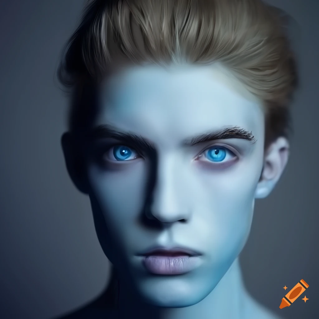 Futuristic portrait of a pale blue-skinned humanoid on Craiyon