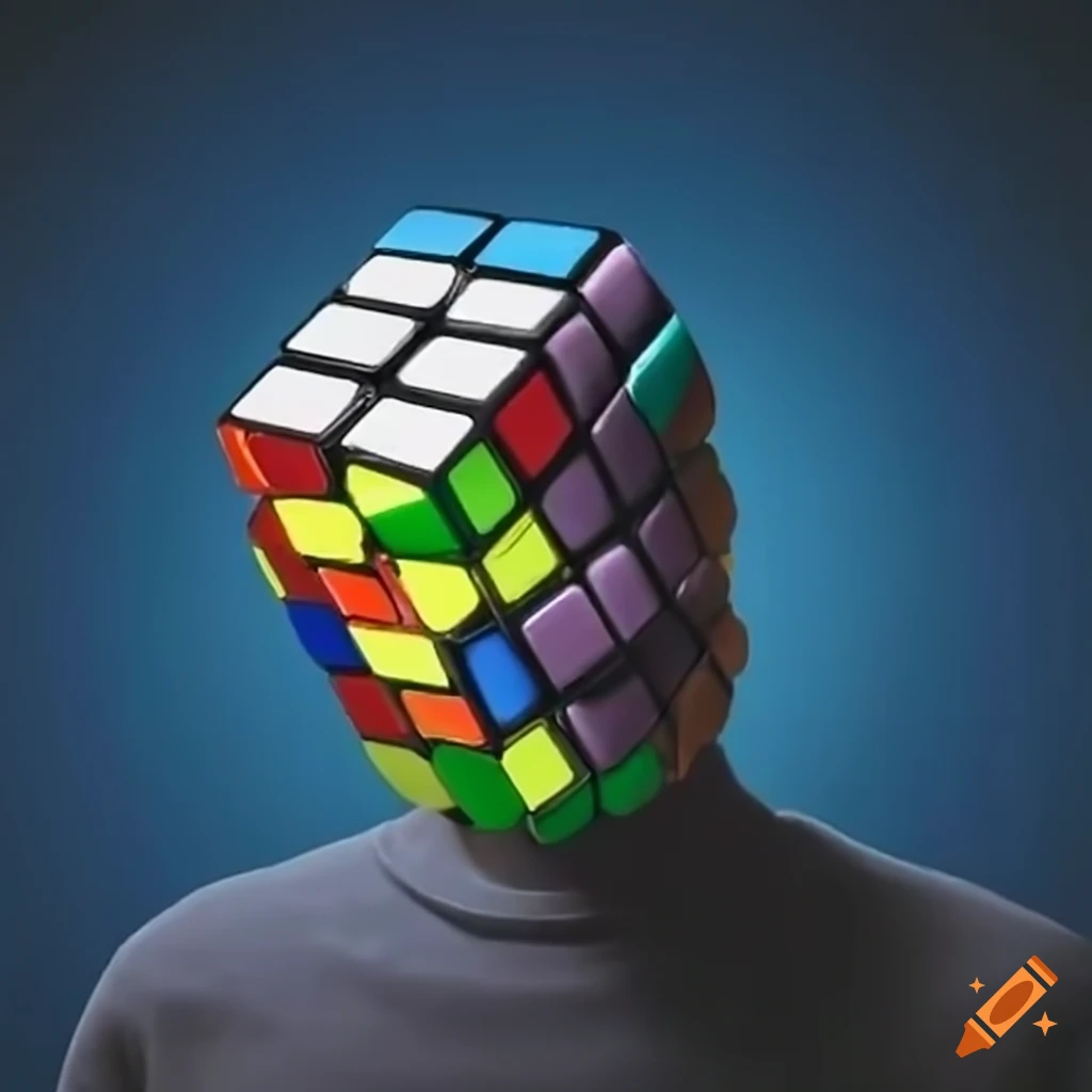 Man with a rubik's cube as head on Craiyon