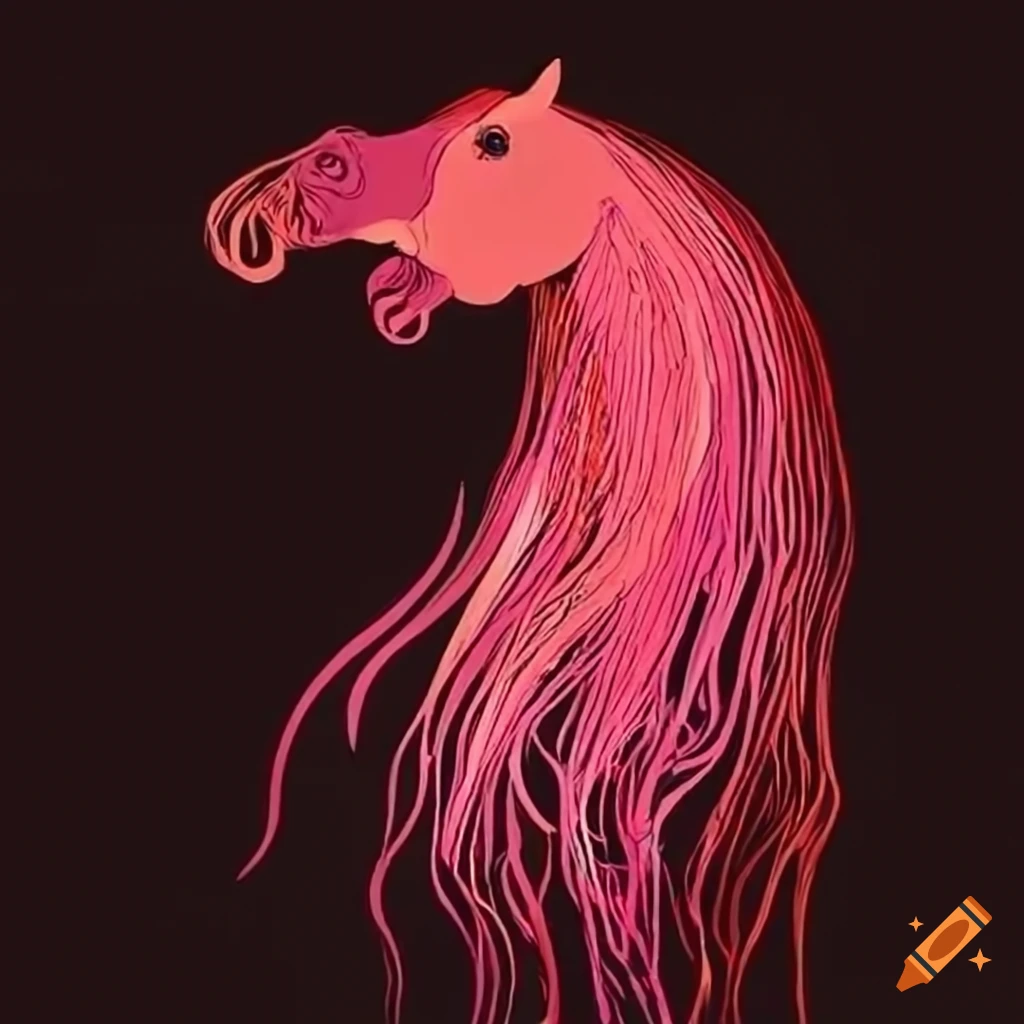 Connected dancing horses in line art style on Craiyon